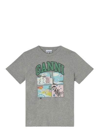 GANNI Graphic Print T-shirt - Gray
