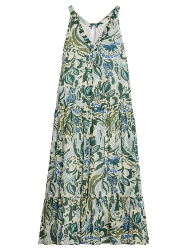 IBLUES Sleeveless Floral Print V-neck Maxi Dress - Ecru