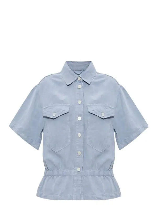 ALLSAINTS Short Sleeve Shirt With Pleated Hem - Blue