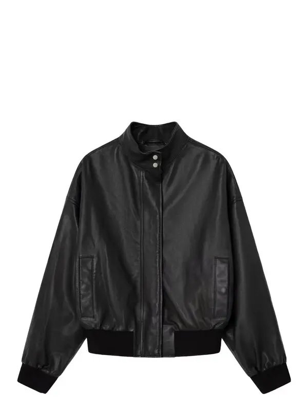 Gimaguas Leather Zip-up Jacket With Silver Button Pocket Details - Black