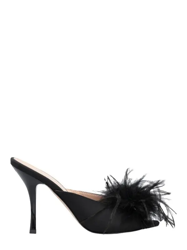 Pinko 95mm Feather-detail Mules - Black