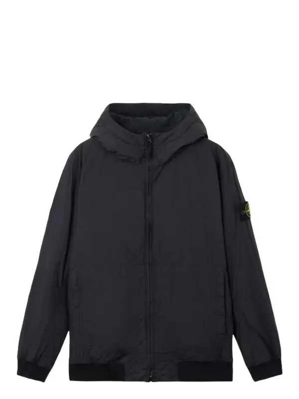 Stone Island Logo Patch Zip-up Hooded Jacket - Black