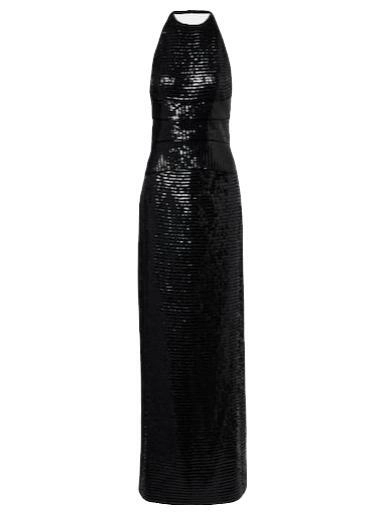 Roberto Cavalli Sequined Halterneck Silk Gown - Black