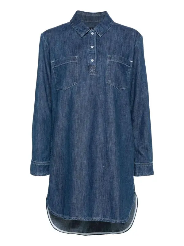 A.p.c. Texas Chest Patch Denim Mini Dress - Blue
