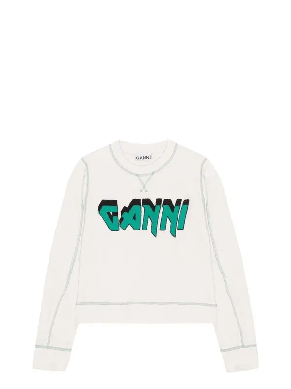 GANNI Isoli Rock Logo-embroidered Crewneck Sweatshirt - Egret
