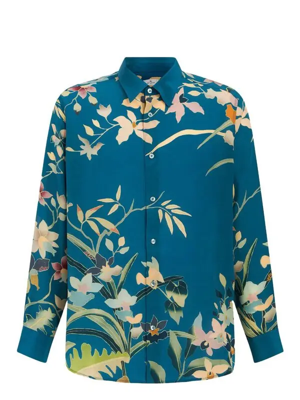 Etro Floral Print Collared Button-up Shirt - Green