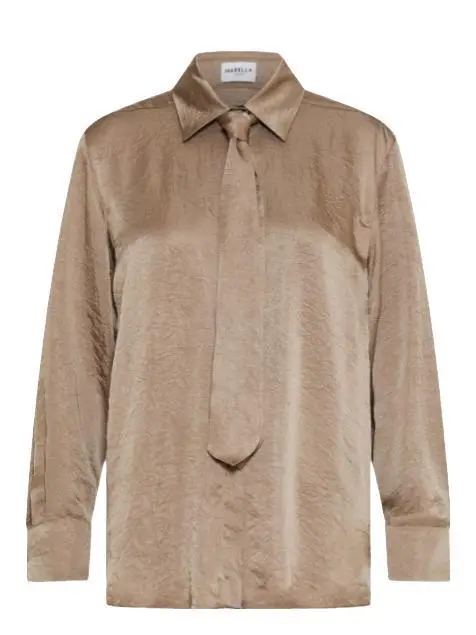Marella Crinkle Fabric Shirt With Tie Detail - Mud