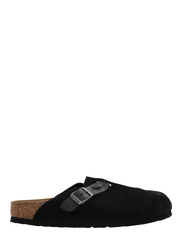 BIRKENSTOCK Boston Buckle Suede Mules - Black