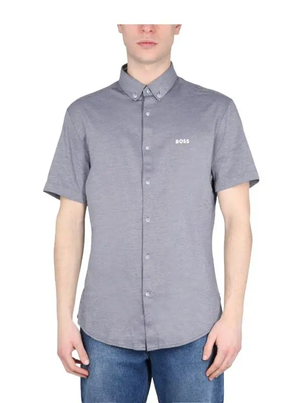Hugo Boss Logo Printed Short-sleeved Shirt - Gray