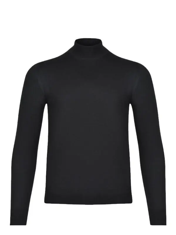 Tagliatore High Neck Knitted Jumper With Ribbed Details - Black