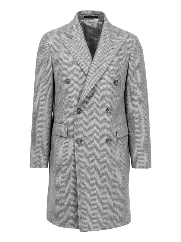 Tagliatore Long Sleeved Double Breasted Herringbone Coat - Gray