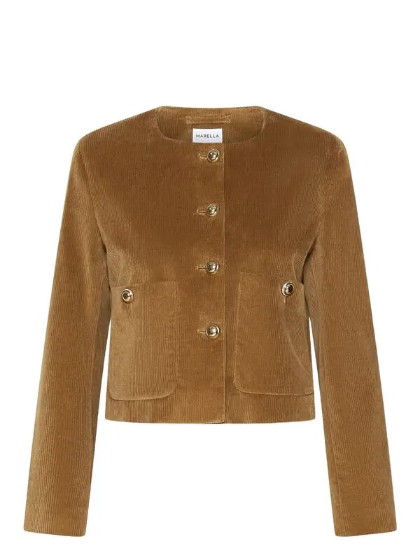Marella Velvet Boxy Jacket With Patch Pockets - Olive