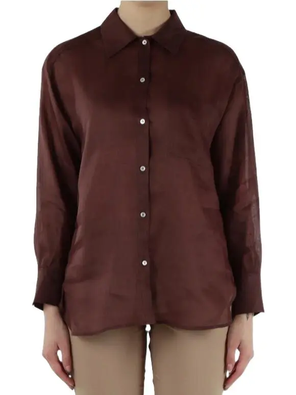 Marella Long Sleeve Shirt With Classic Collar And Patch Pockets - Red
