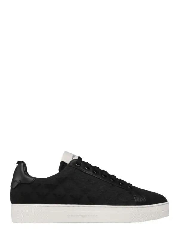 Emporio Armani Round Toe Lace-up Sneakers - Black