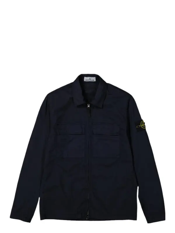 Stone Island Zip-fastening Long-sleeve Shirt With Double Chest Pockets - Blue
