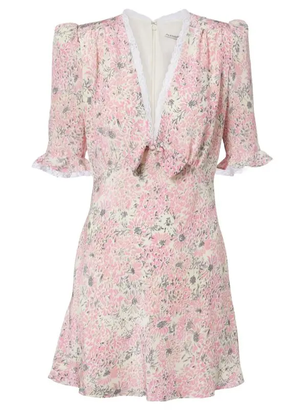 Alessandra Rich Lace-trimmed Floral Silk Minidress - Pink