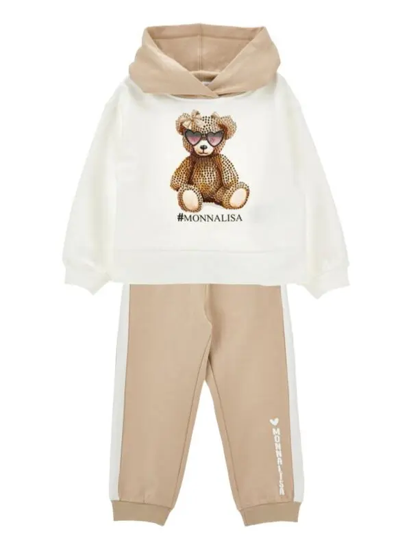 Monnalisa Teddy Embellished Jogger Set - White
