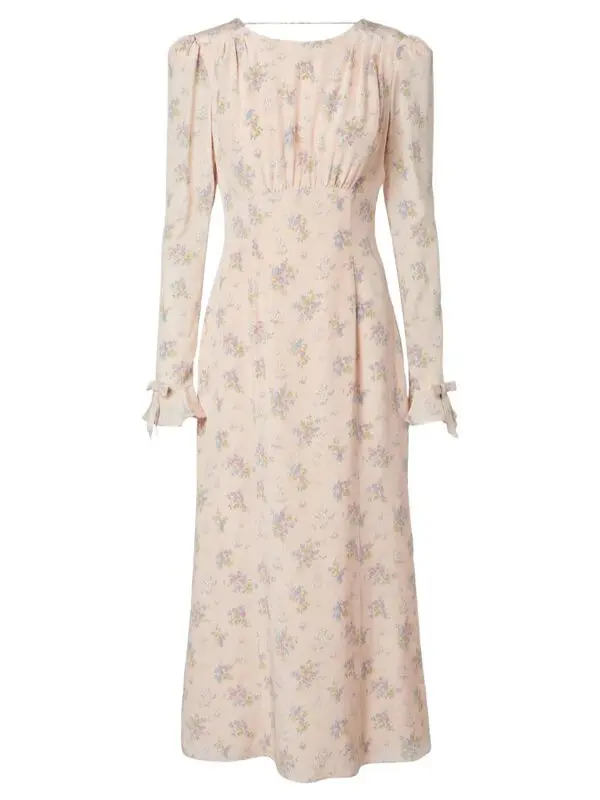 Alessandra Rich Floral Open-back Silk Midi Dress - Nude