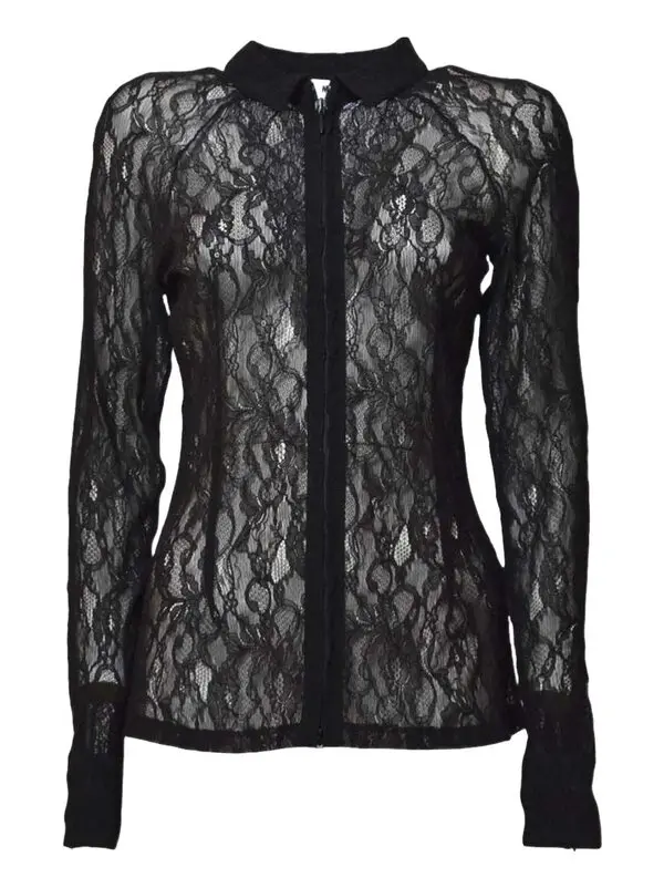 MSGM Floral Stretch Lace Zip-up Shirt - Black