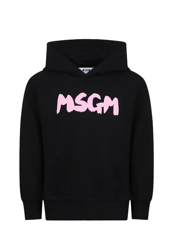 MSGM Hooded Sweatshirt With Ribbed Details - Black
