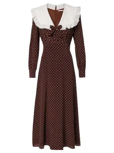 Alessandra Rich Polka Dot Silk Midi Dress - Brown