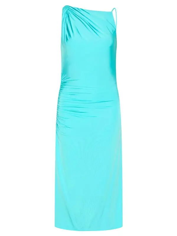 Marella Stretch Jersey Asymmetrical Neckline Dress - Turquoise