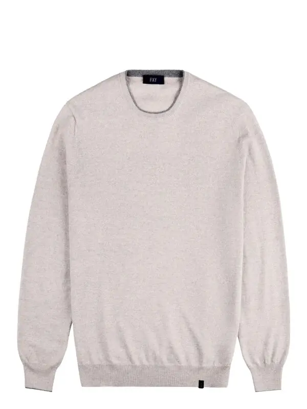 FAY Wool Shaved Knit Round Neck Pullover With Elbow Patches - Grey