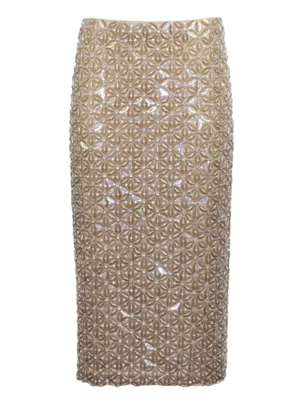 P.a.r.o.s.h Sequin Floral Midi Skirt - Nude