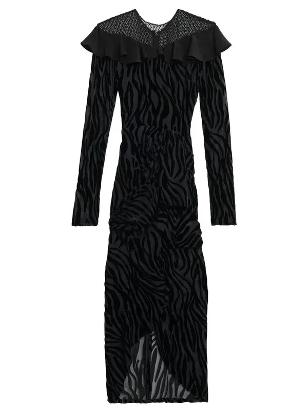Isabel Marant Étoile Zebra Print Burnout Velvet Midi Dress - Black