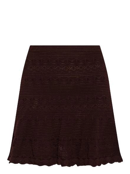 SELF-PORTRAIT Scalloped Hem Flared Mini Skirt - Brown