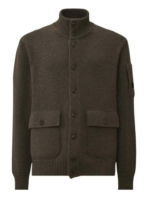 C.P. COMPANY Lens Detailed Turtleneck Cardigan - Shadow-gray