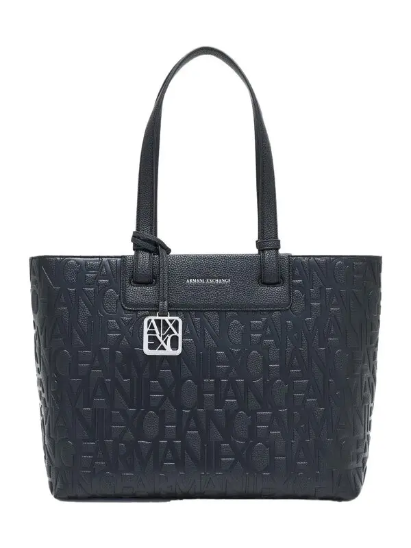 Armani Exchange All-over Logo Embossed Shoulder Bag - Black