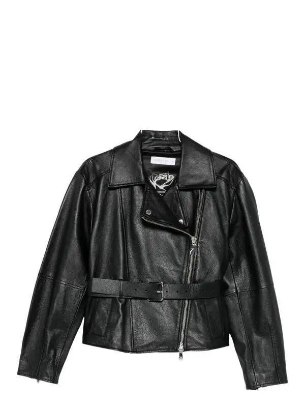 Patrizia Pepe Belted Zip-up Biker Jacket - Black