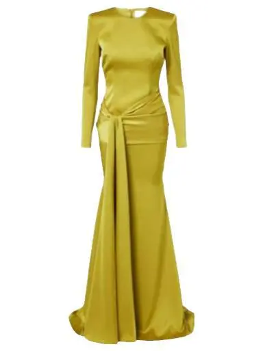 Alex Perry Draped Belt Satin Crepe Gown - Yellow