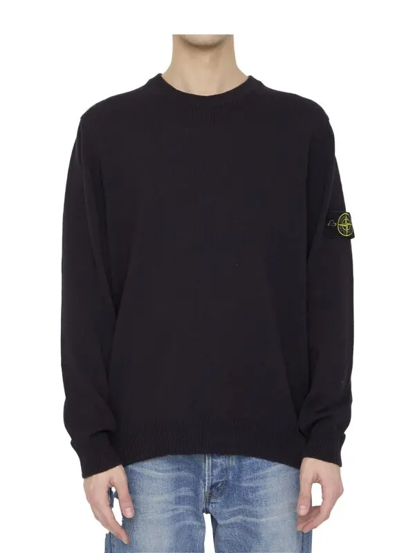 Stone Island Logo Patch Crewneck Knitted Jumper - Blue