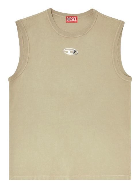 DIESEL® Cotton Tank Top With Metal Logo - Beige