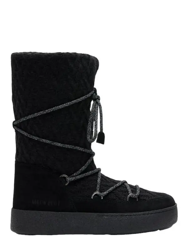 Moon Boot Lace-up Knit Upper Boots - Black
