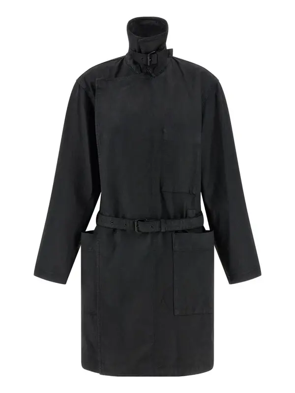 LEMAIRE Waxed Cotton Canvas Trench Coat - Black