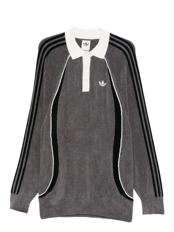 Adidas Long Sleeve Collared Polo Shirt With Button Closure - Black