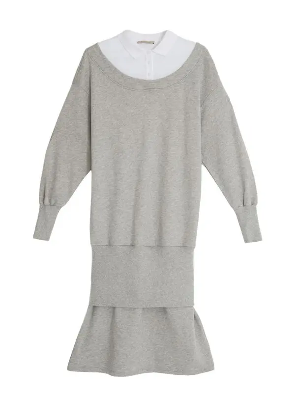 Paloma Wool Long Sleeve Collared Ribbed Dress - Grey