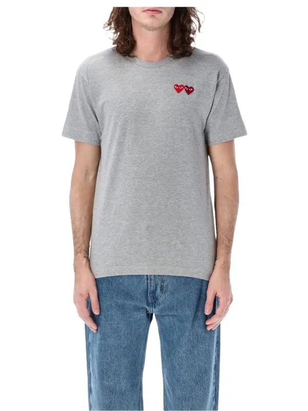 Play Comme Des Garcon T-shirt With Round Neck And Short Sleeves - Gray