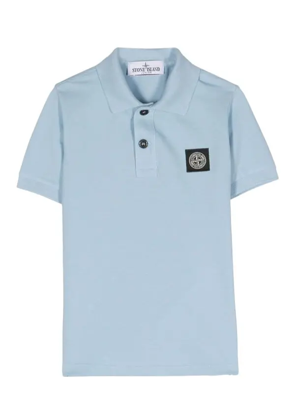 Stone Island Cotton Polo Shirt With Compass Motif - Blue
