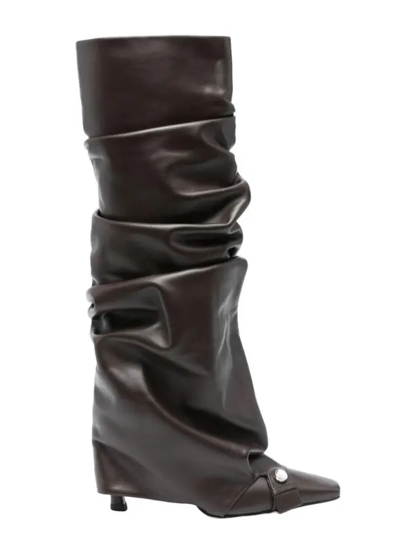 Attico Knee-high Boots With Draped Effect And Square Toe - Brown