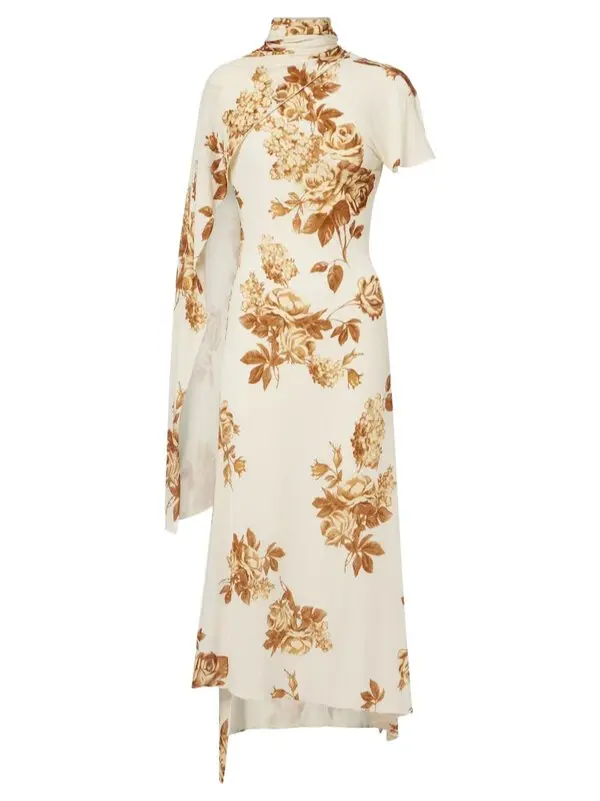 Magda Butrym Floral Scarf Detail Midi Dress - Nude