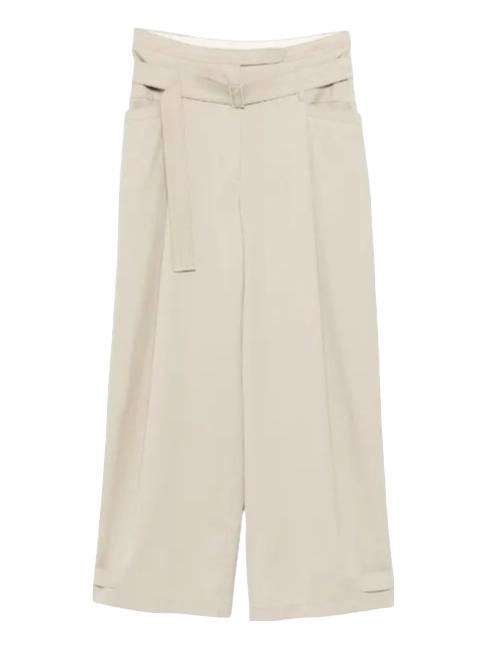 LOW CLASSIC Belted Double Waist Trousers - Stone