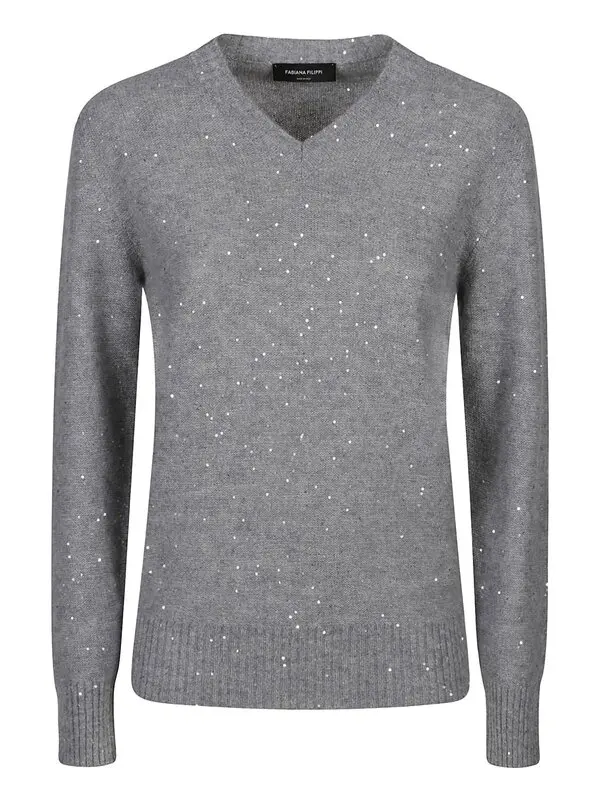 Fabiana Filippi Sequin-embellished V-neck Jumper - Grey