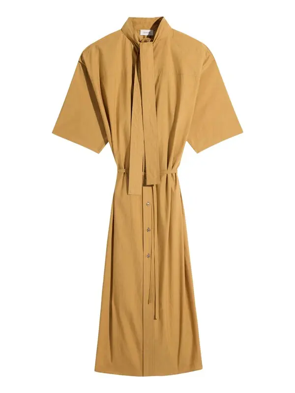LEMAIRE Reversible Midi Shirt Dress With Tie Neck - Brown