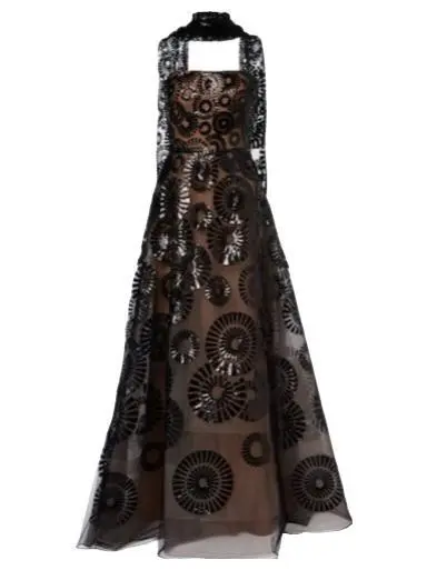 Elie Saab Sequined Tulle Gown With Detachable Scarf - Black