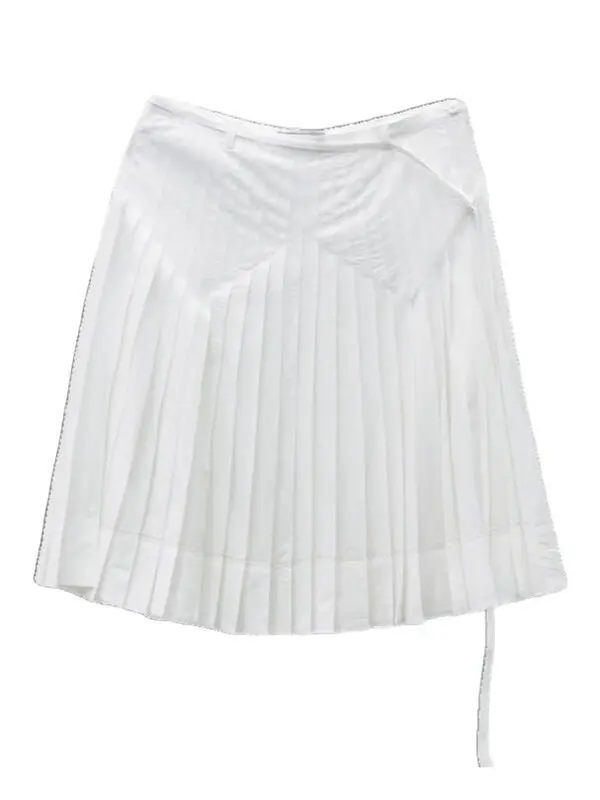 LOW CLASSIC Pleated Midi Skirt With Embroidered Hem - White