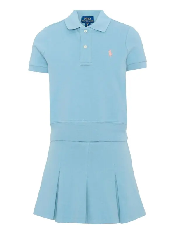 Ralph Lauren Short Sleeve Polo Shirt And Pleated Skirt Set - Light Blue